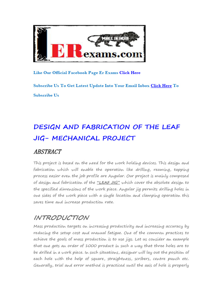 Design and Fabrication of The Leaf Jig - Mechanical Project | PDF ...