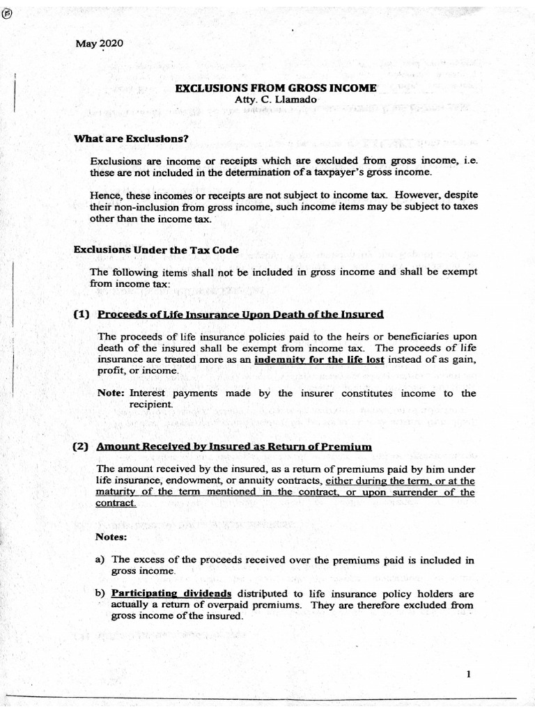 Exclusions From Gross Income | PDF