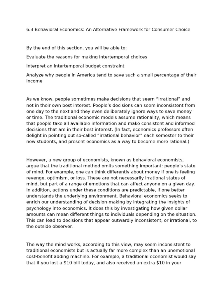 Behavioral Economics An Alternative Framework For Consumer Choice | PDF ...