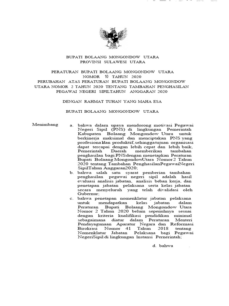 Perbup No. 10 Tahun 2020 | PDF