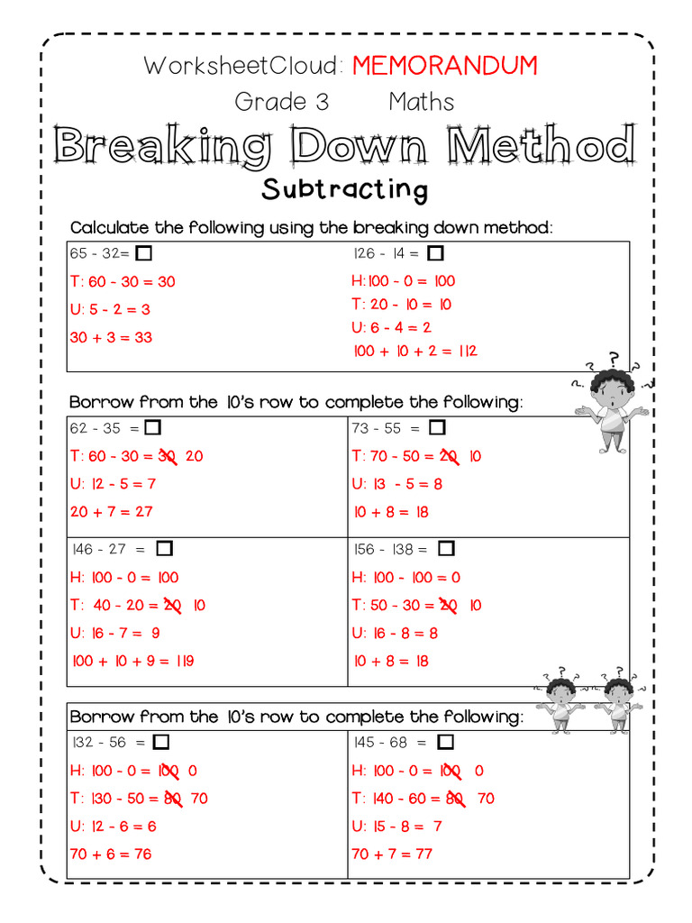 WSC Gr3 Maths Breaking Down Method Subtracting Memo1 | PDF