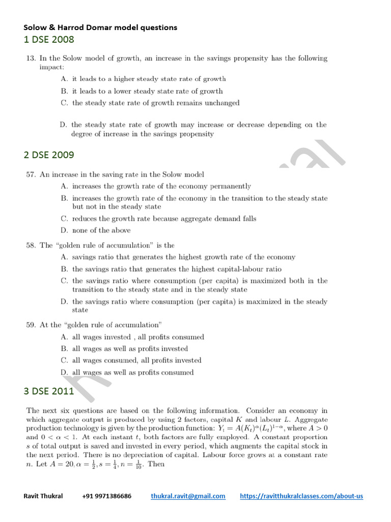 Solow & Harrod Domar Model | PDF | Economics | Economic Growth