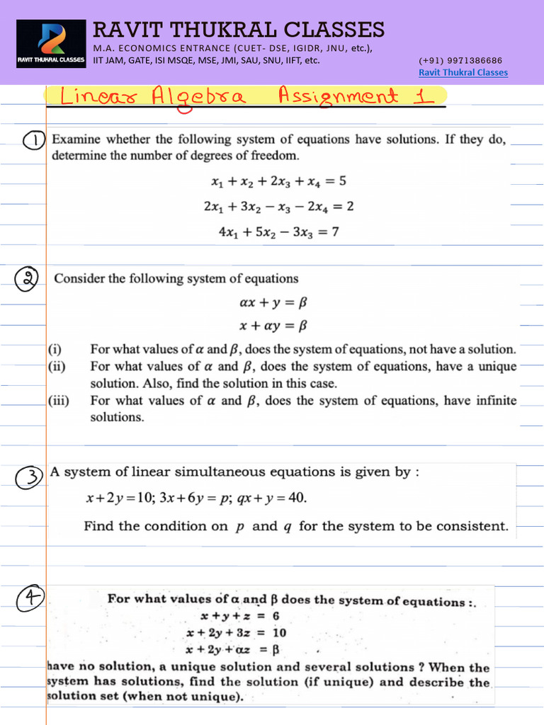 Linear Algebra Assignment 1 Solution | PDF