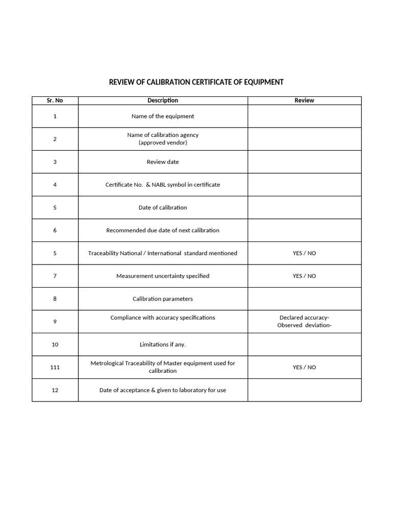 Calibration Certificate Review Summary | PDF