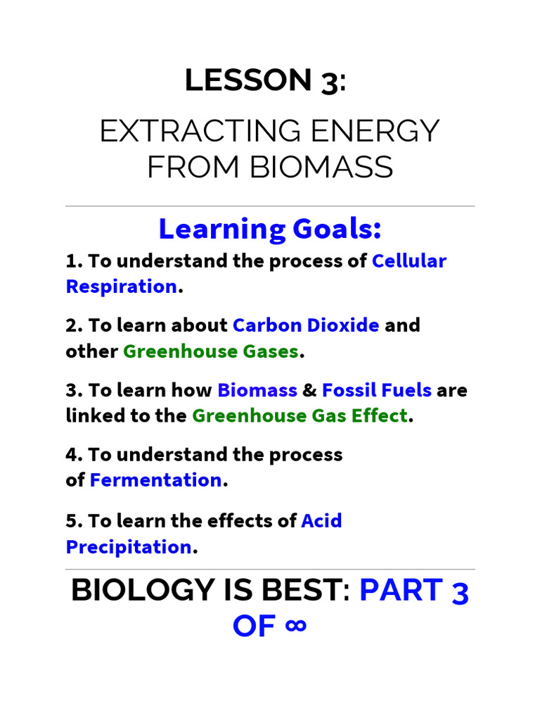 Extracting Energy From Biomass: Lesson 3 | PDF