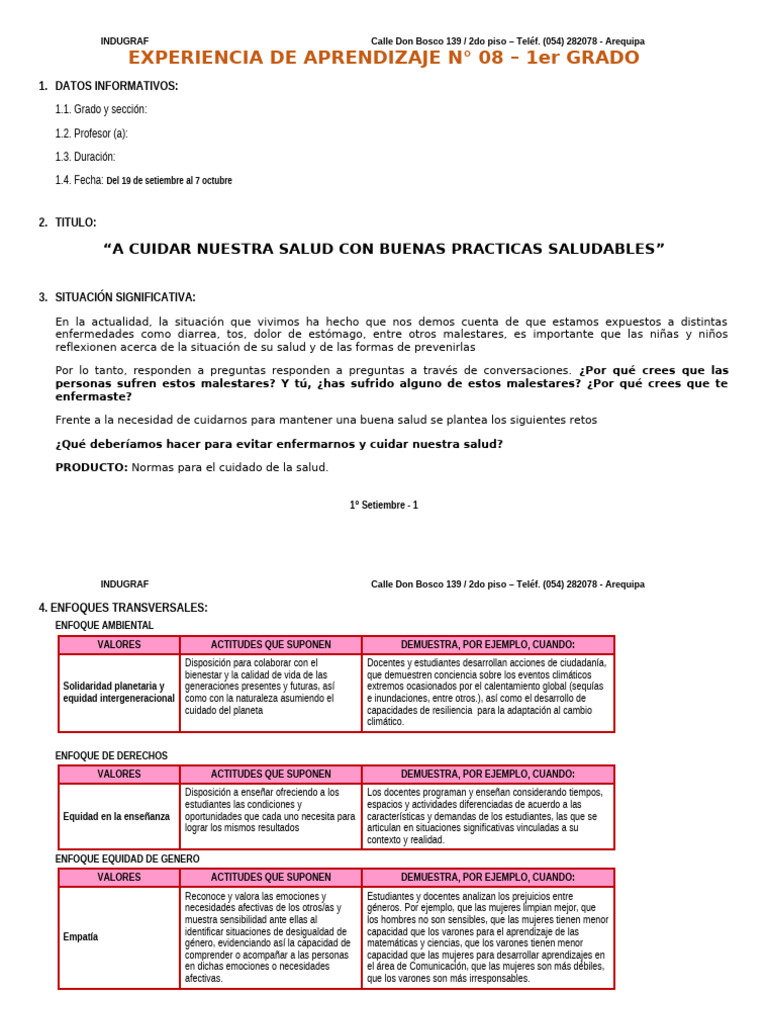 1°_GRADO_-_EXPERIENCIA_DE_APRENDIZAJE_N°08_(CORREGIDO) | PDF | Aprendizaje | Enseñando