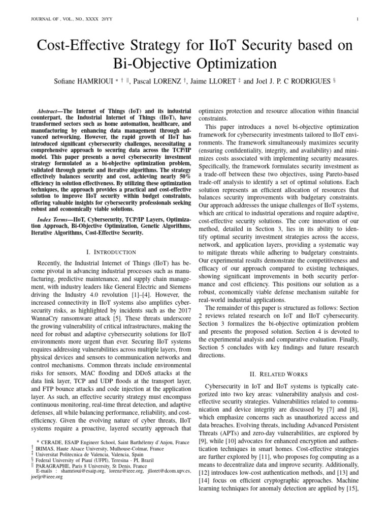 Cost-Effective Strategy For IIoT Security Based On Bi-Objective Optimization | PDF | Computer ...