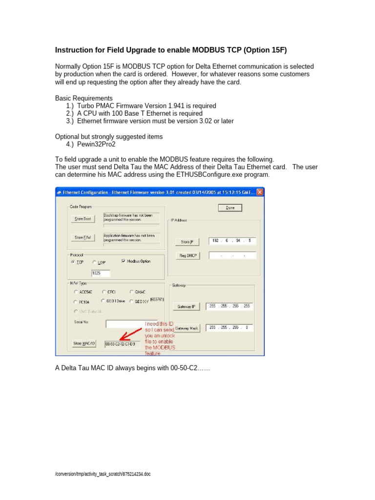Instruction For Field Upgrade To Enable MODBUS TCP | PDF