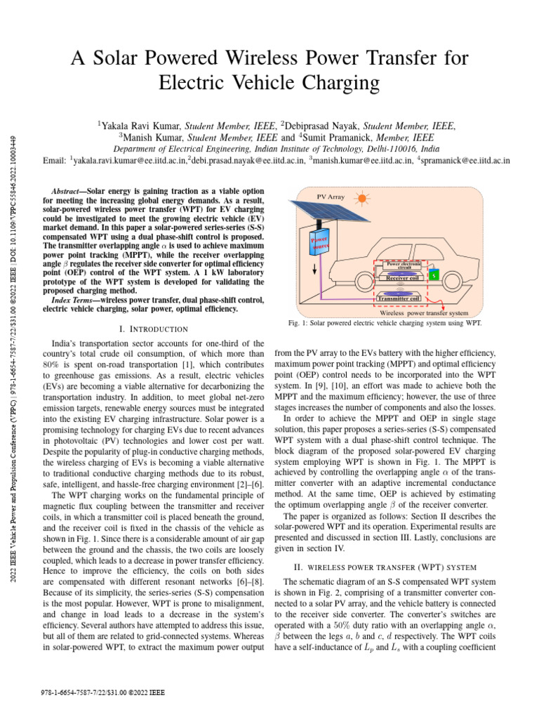 A Solar Powered Wireless Power Transfer For Electric Vehicle Charging ...