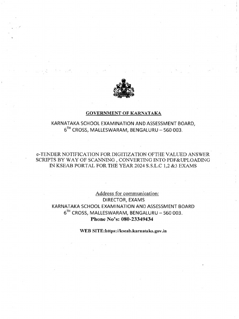 SSLC E-Tender Notification SCANNING 2024 | PDF