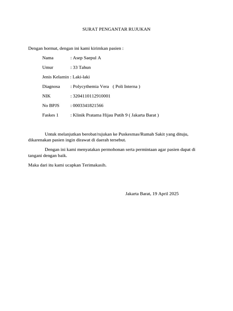 Surat Pengantar Rujukan Asep S | PDF