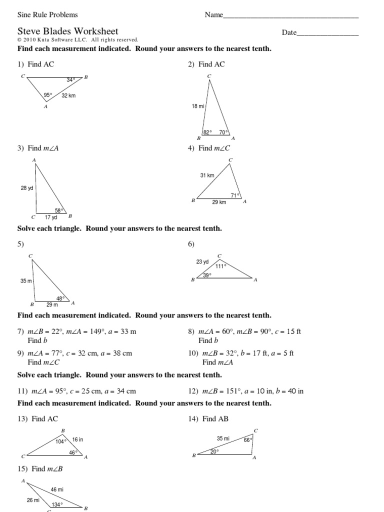 50 Free Response Sine Rule Problems - Steve Blades Worksheet | PDF ...