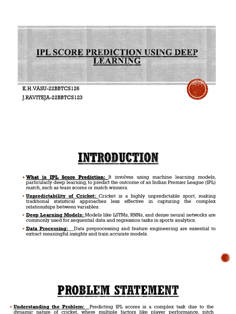IPL Score Prediction Using Deep Learning | PDF | Deep Learning | Prediction