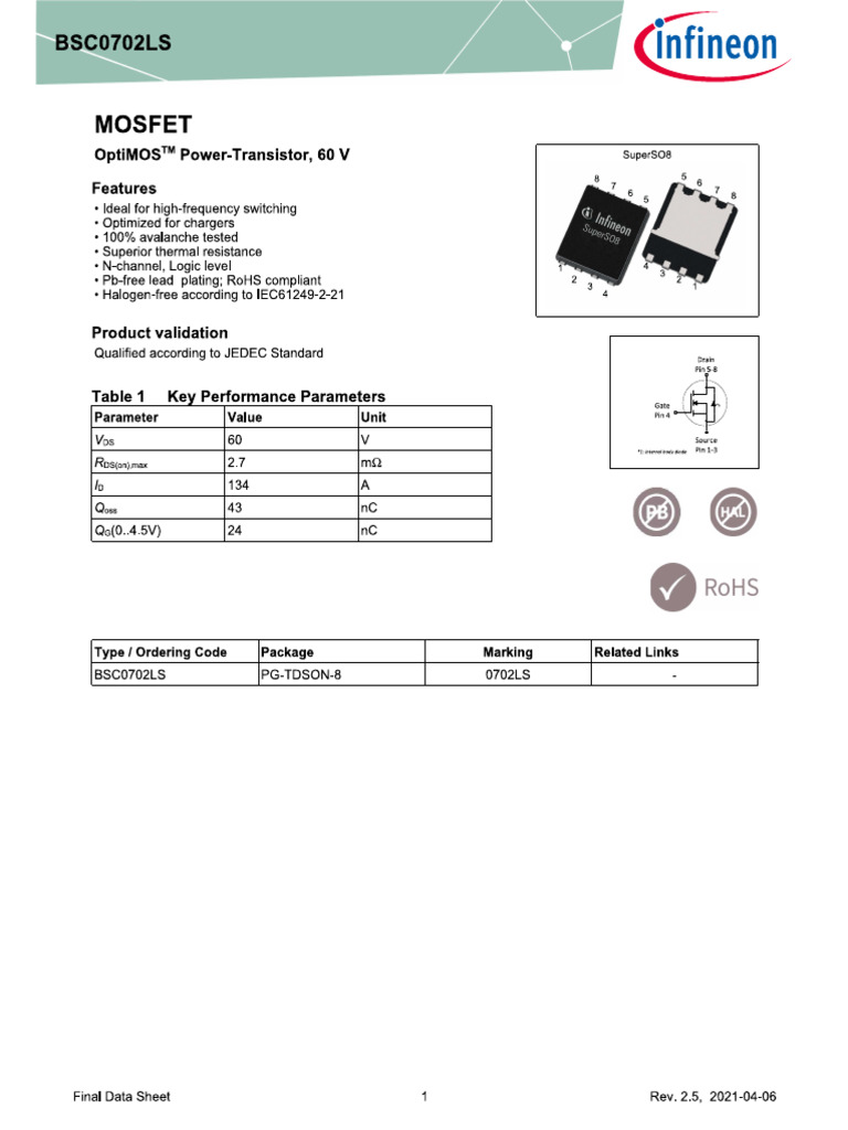 Infineon BSC0702LS DataSheet v02 05 En | PDF