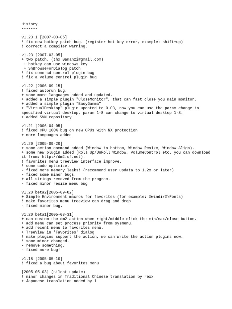 DM2 Version History and Updates | PDF | Software Bug | Computer ...