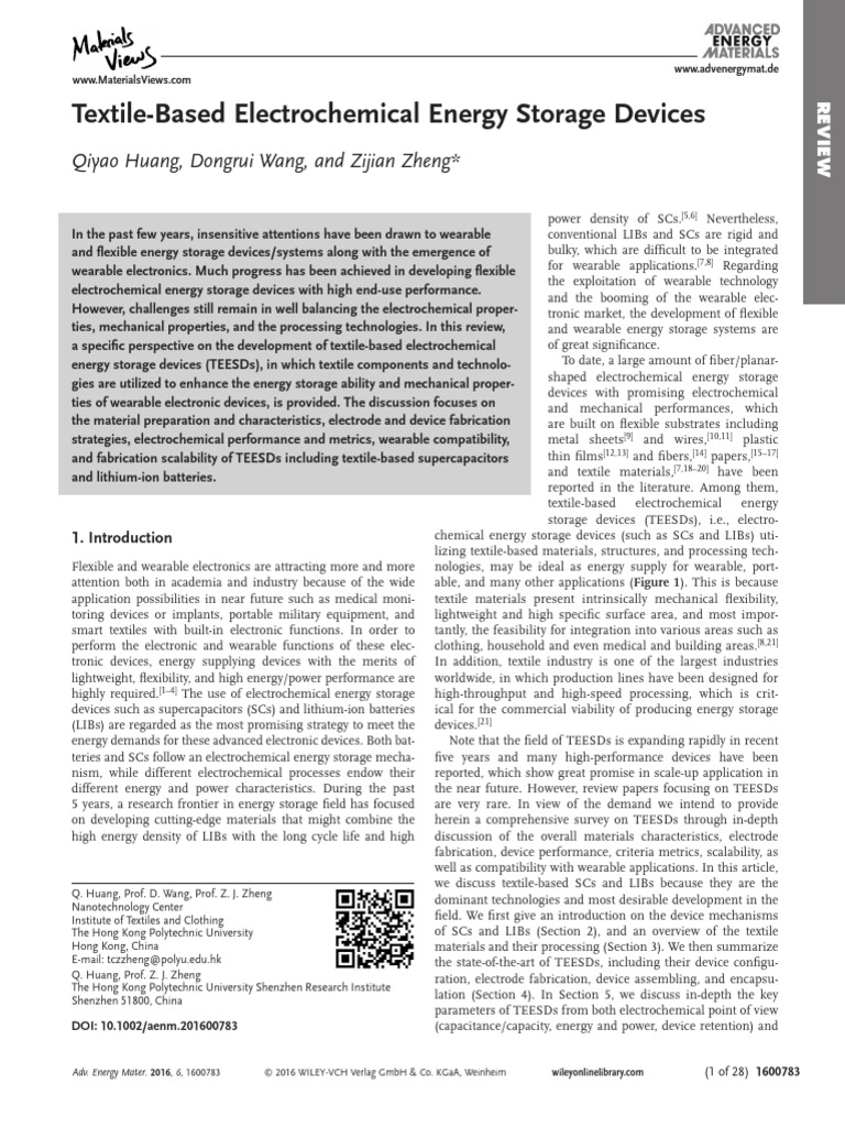 Advanced Energy Materials - 2016 - Huang - Textile Based ...