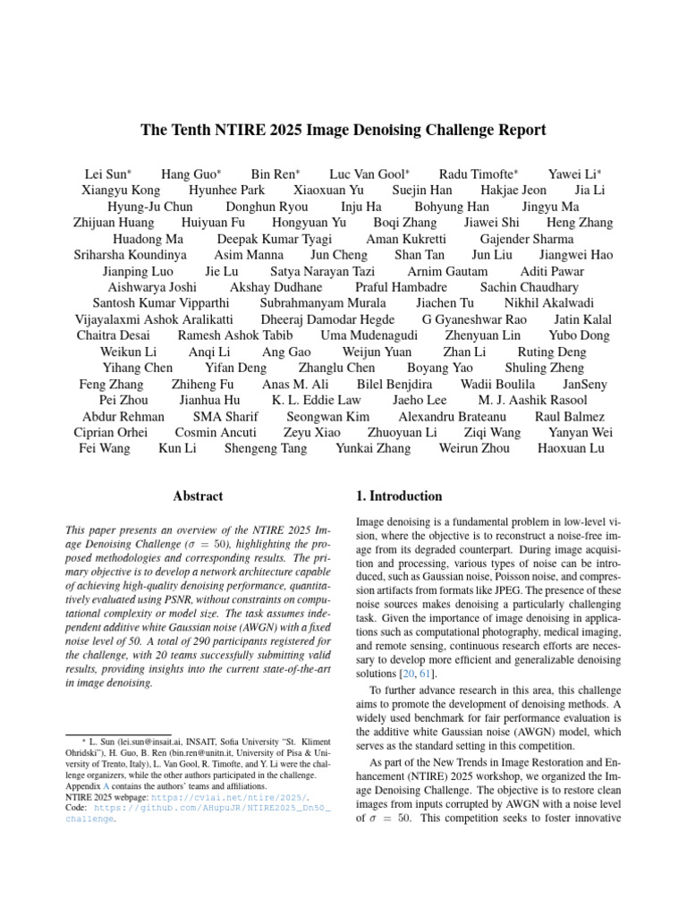 NTIRE 2025 Challenge On Image Denoising Methods and Results | PDF | Statistical Inference ...