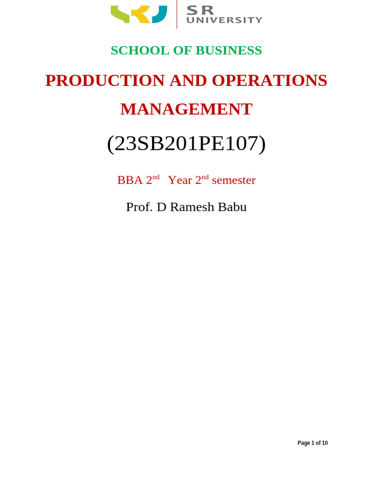 Session plan POM-BBA 2nd yr | PDF | Operations Management | Quality Management