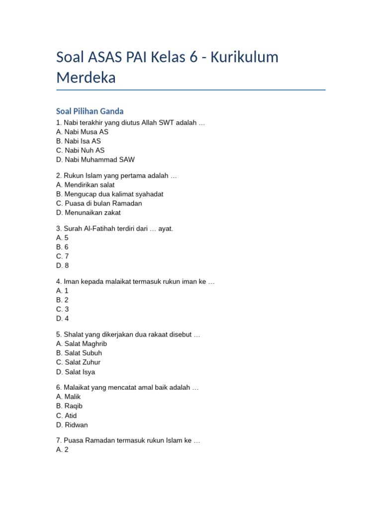 Soal_ASAS_PAI_Kelas6_Kurmer | PDF
