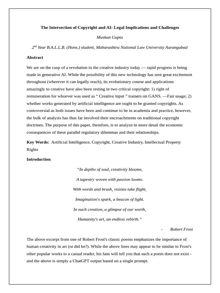 The Intersection of Copyright and Ai | PDF | Artificial Intelligence | Intelligence (AI) & Semantics