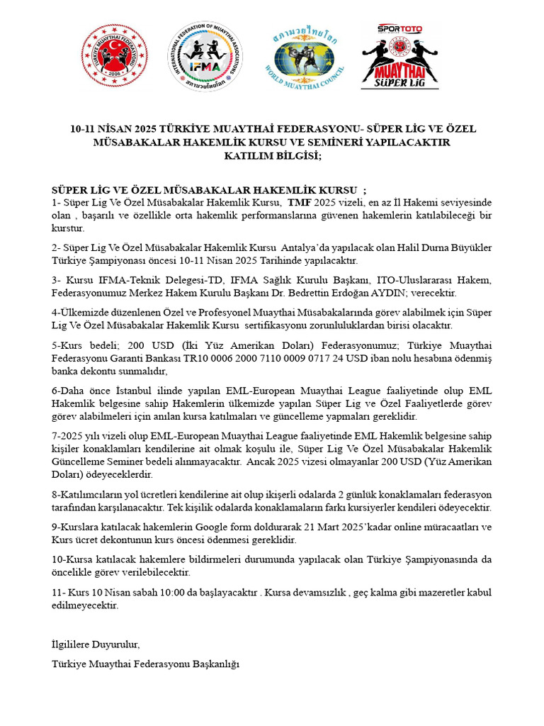 Süper Lig ve Özel Müsabakalar Hakemlik Kursu 2025 | PDF