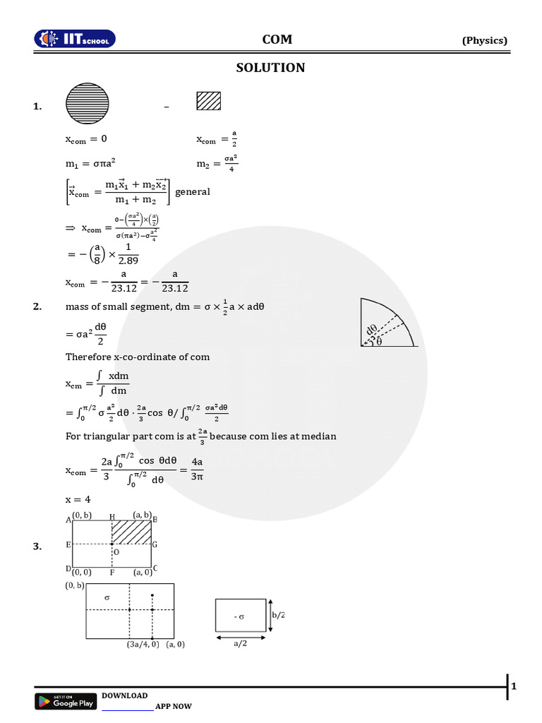 DPP - 01 (Solution) - Centre of Mass | PDF | Geometry | Physics