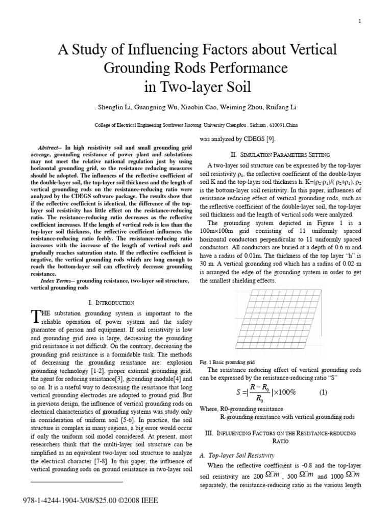 A Study of Influencing Factors About Vertical Grounding Rods Performance in Two-Layer Soil | PDF ...