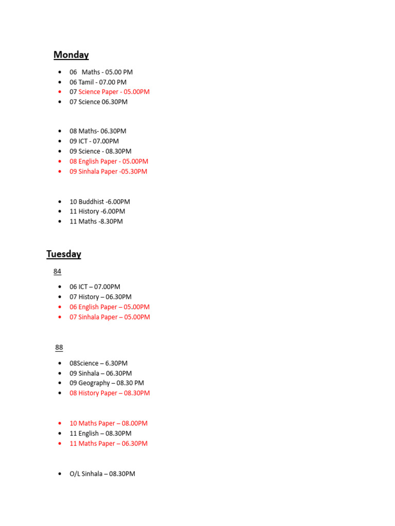 Weekly Subject Timetable Pdf
