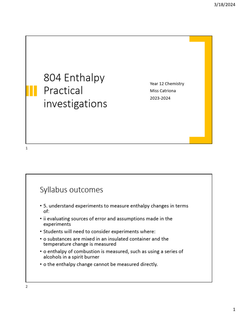 804 Enthalpy Practical Investigations | PDF | Enthalpy | Heat
