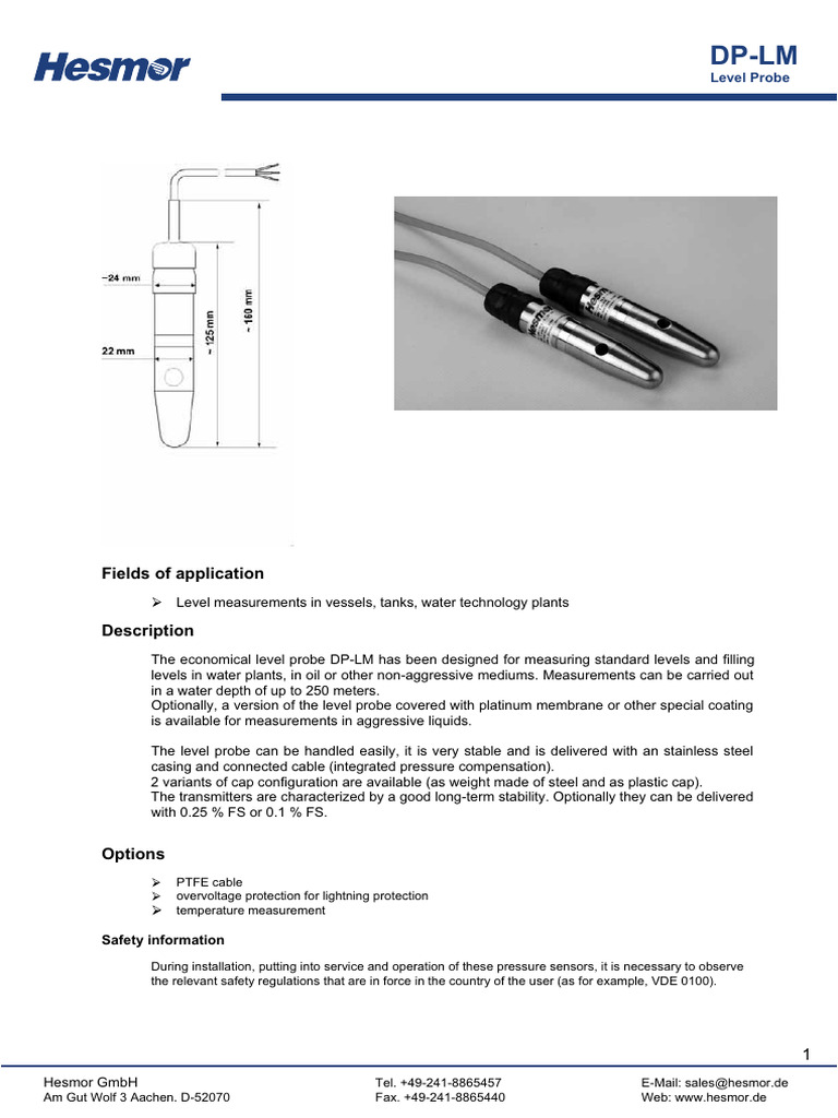HESMOR DP-LM Level Probe | PDF | Manufactured Goods | Equipment