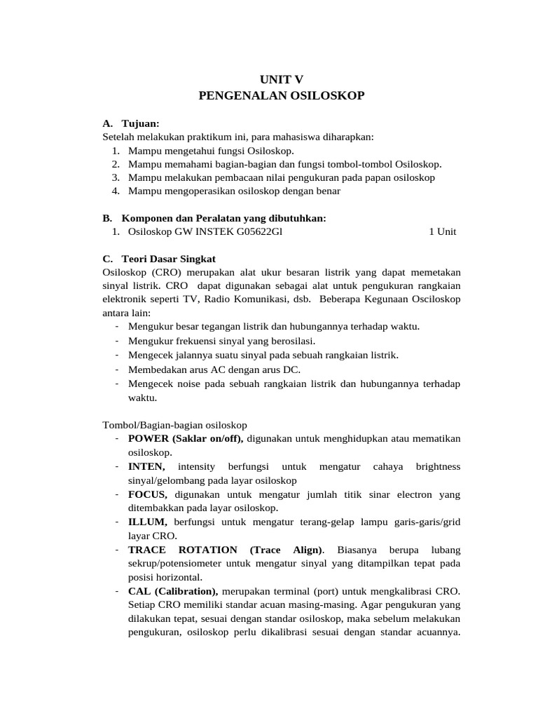 07. Unit 5 Pengenalan Osciloscope | PDF