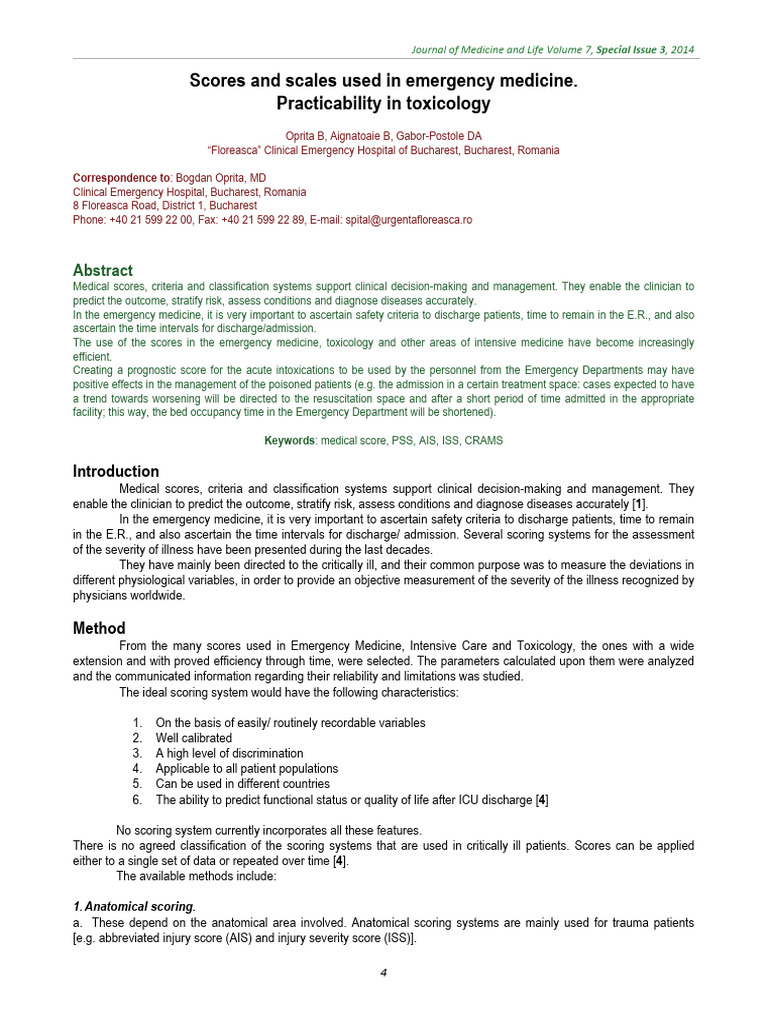 Scores and Scales Used in Emergency Medicine Pract | PDF | Emergency Department | Intensive Care ...