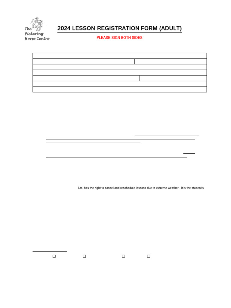 2024 LESSON Registration Form (Adult) | PDF | Payments | Credit Card