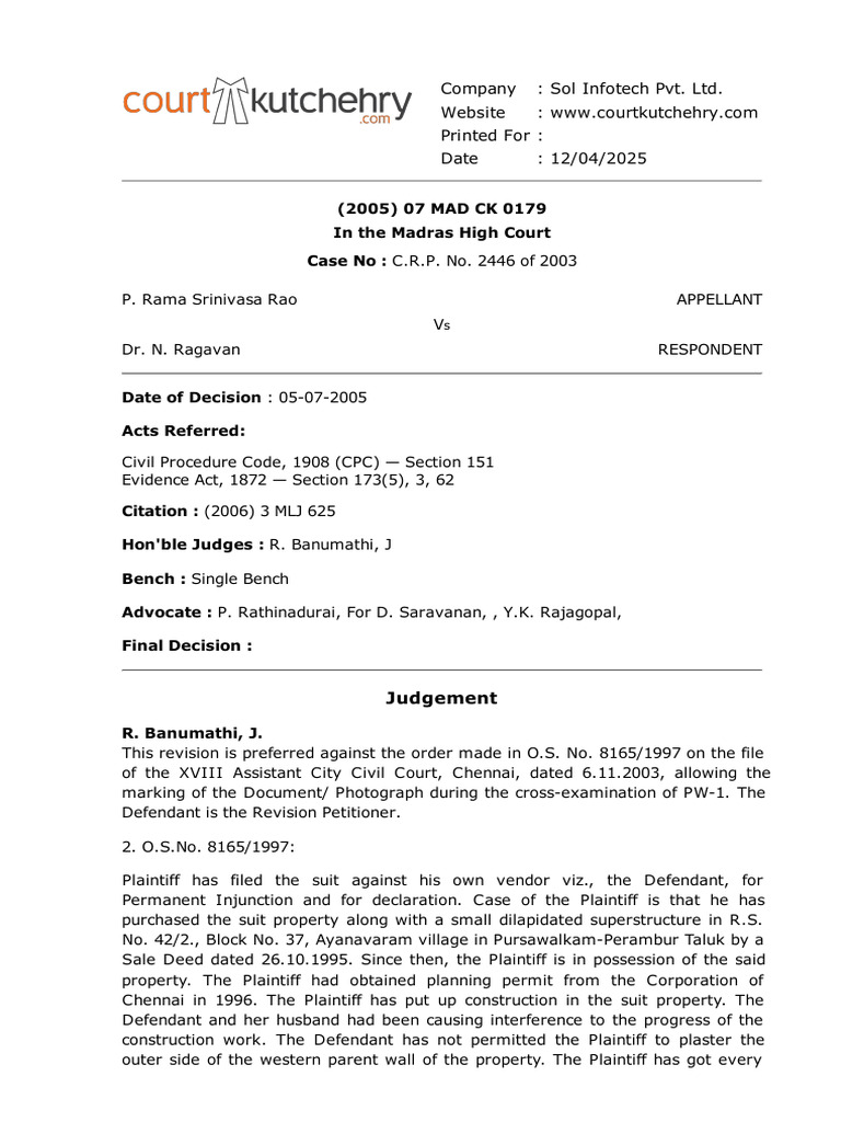 P. Rama Srinivasa Rao Vs Dr. N. Ragavan | PDF | Witness | Lawsuit