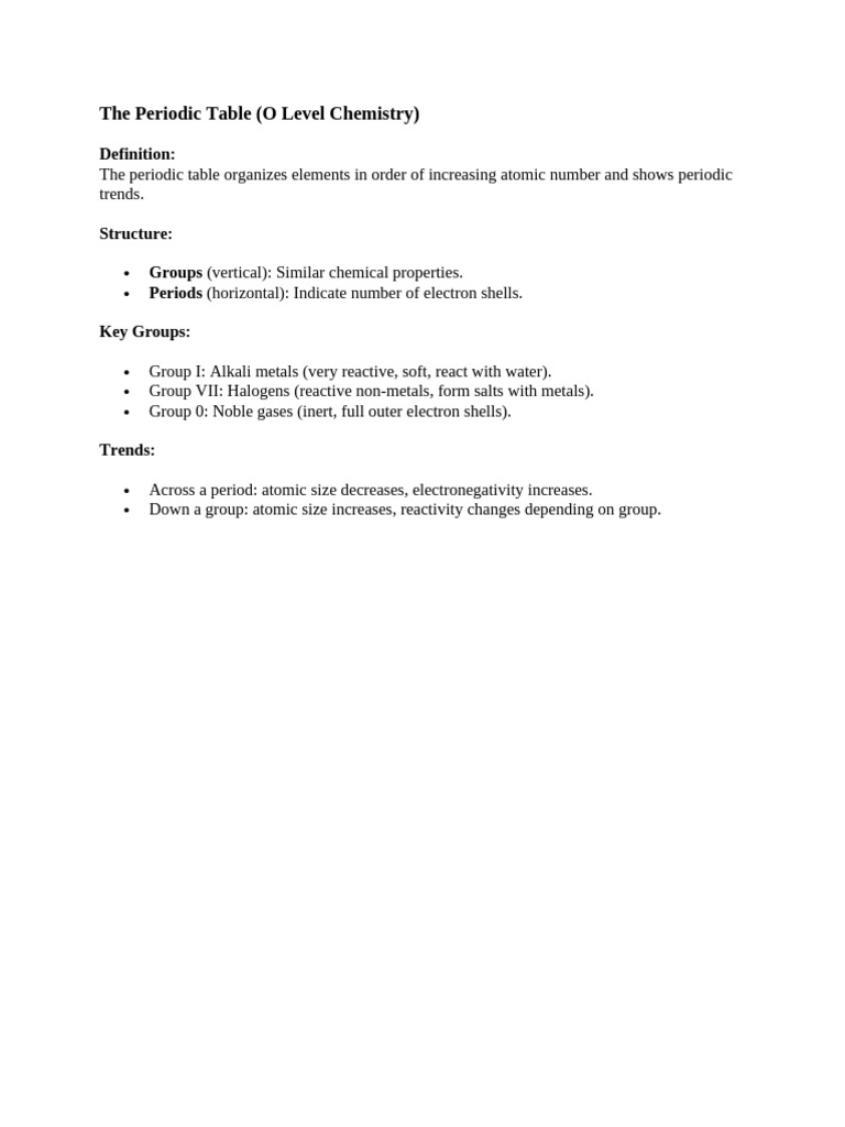O Level Chemistry: Periodic Table Guide | PDF