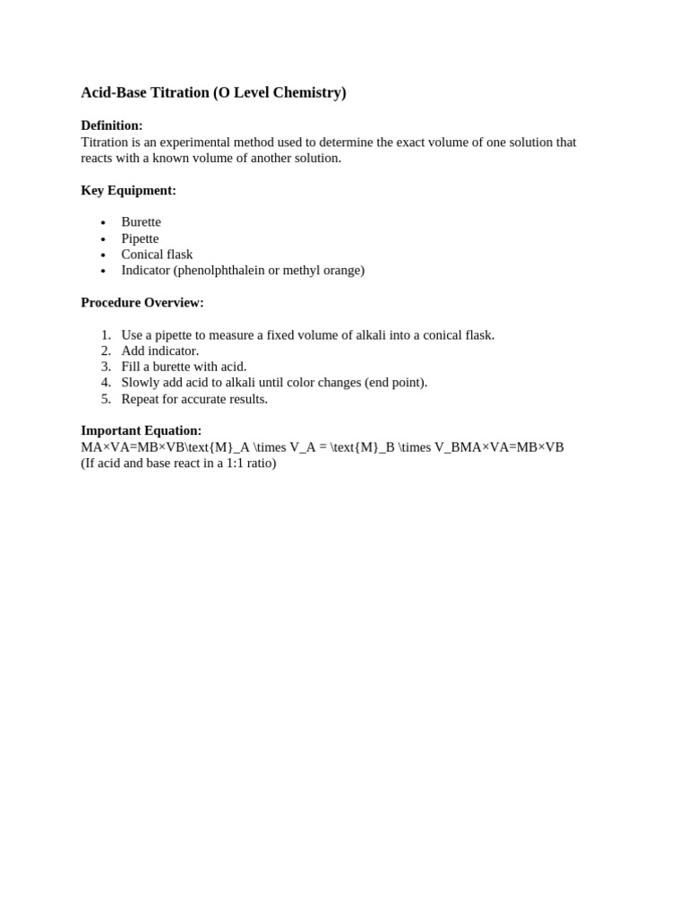 O Level Acid Base Titration | PDF