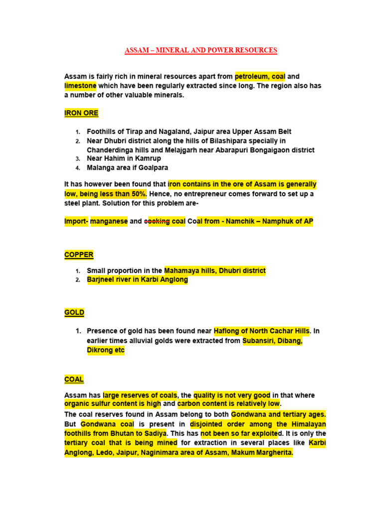 Mineral Resources of Assam Overview | PDF | Petroleum | Ore