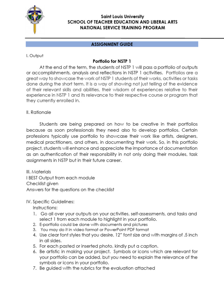 Assignment - Guide - NSTP-1 - E-Portfolio Final | PDF | Learning ...