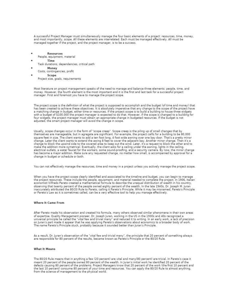 A Successful Project Manager Must Simultaneously Manage The Four Basic ...