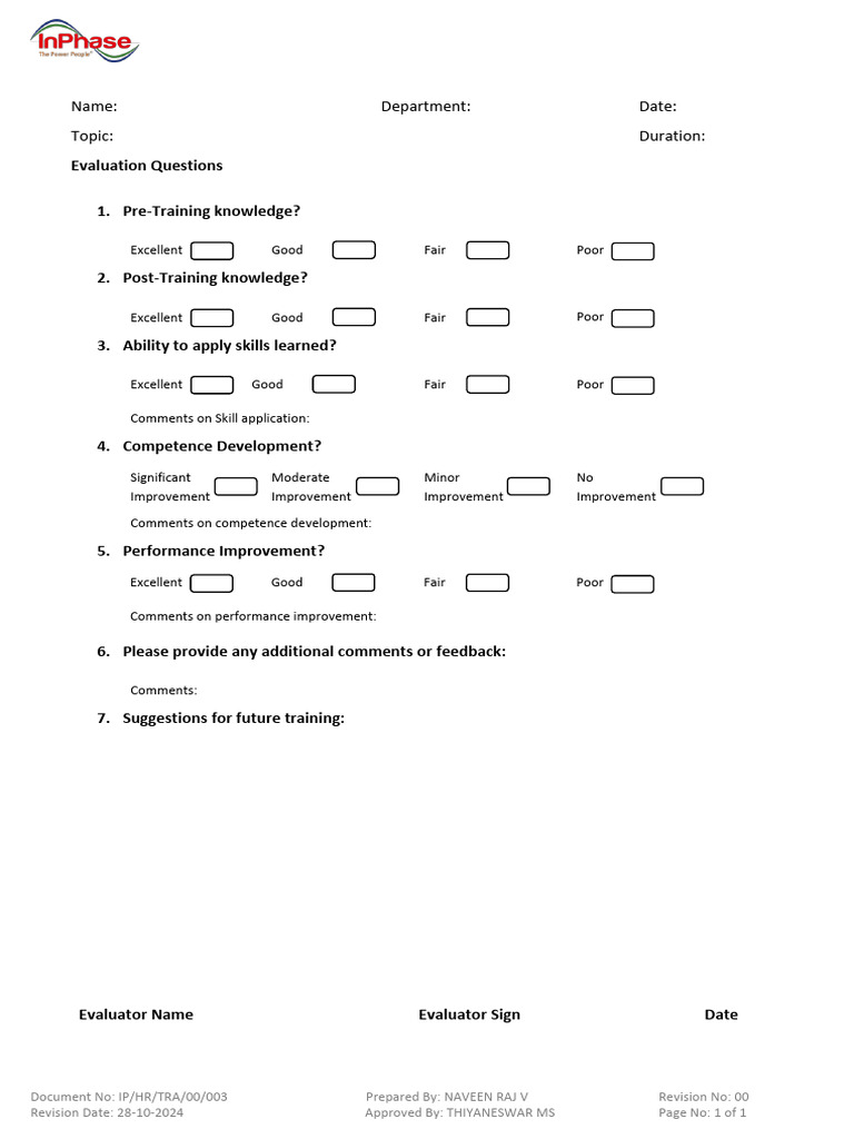 IP-HR-TRA-00-003 Training Evaluation | PDF