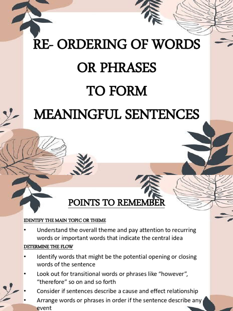 Re-Ordering of Words To Form Sentences | PDF