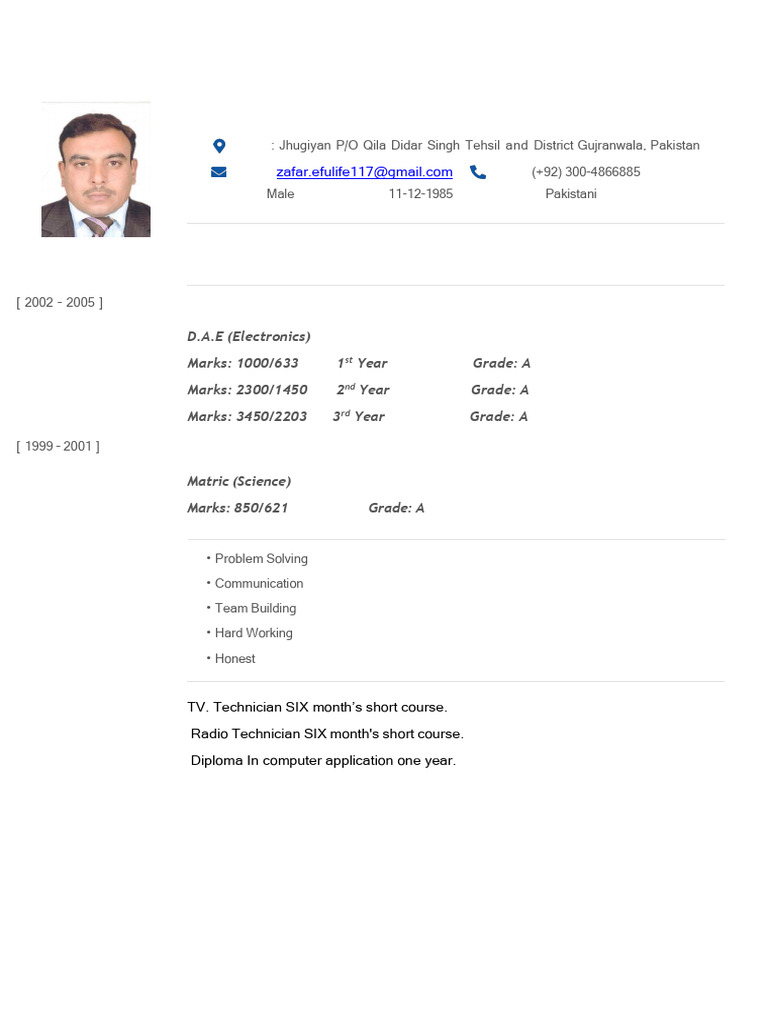 Zafar Iqbal Euro Pass CV | PDF