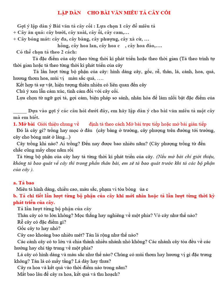Lập Dàn ý Tả Cây Bóng Mát | PDF