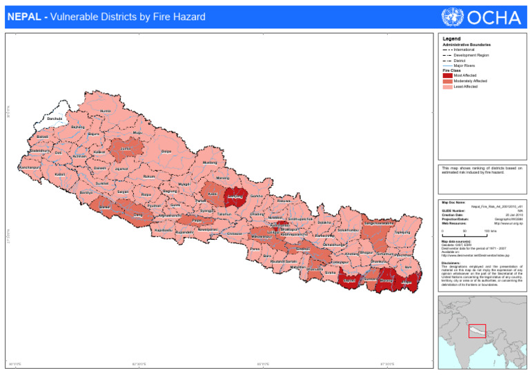 NEPAL - Vulnerable Districts by Fire Hazard | PDF | Geodesy ...