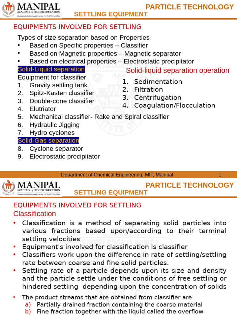 Settling Equipment in Particle Technology | PDF | Soft Matter | Gases