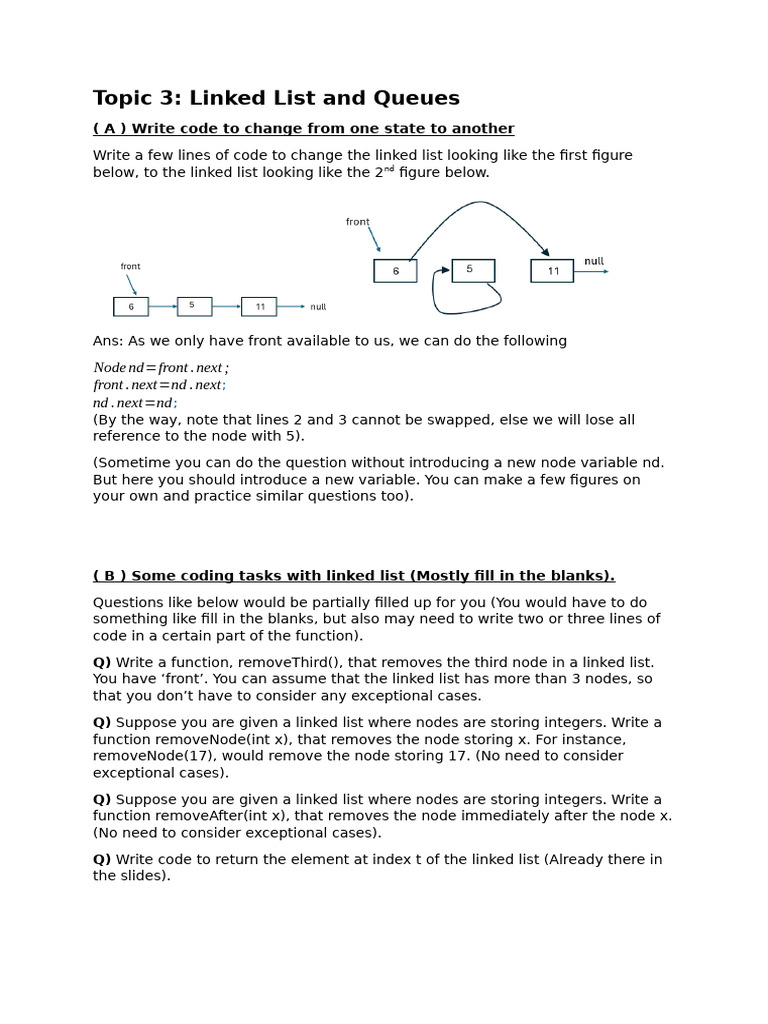 Major 1 - Llinked Lists and Queues - Type of Topics and Questions | PDF | Queue (Abstract Data ...