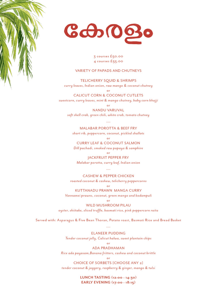 Trishna Kerala Summer Menu | PDF