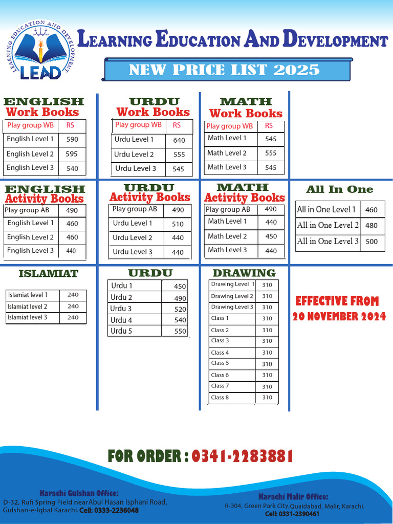 Price List For 2025 | PDF | Urdu