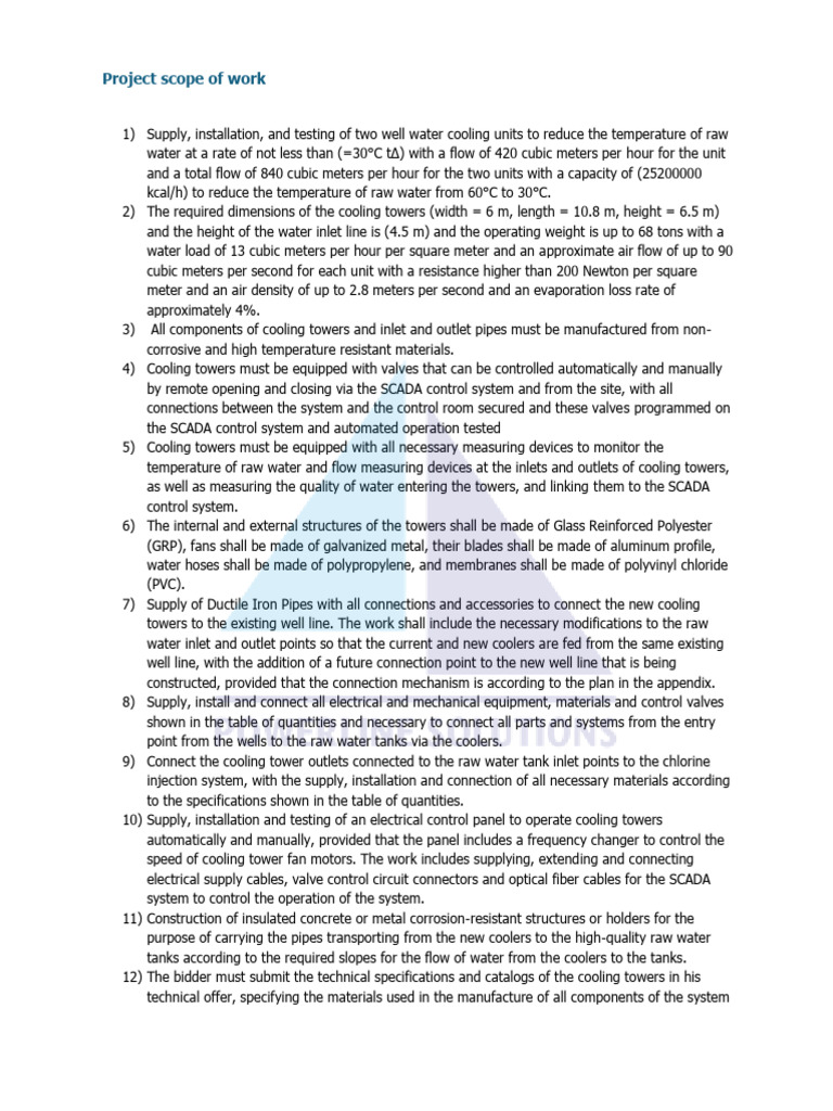 Cooling Towers Installation Project Scope | PDF | Concrete | Pipe ...
