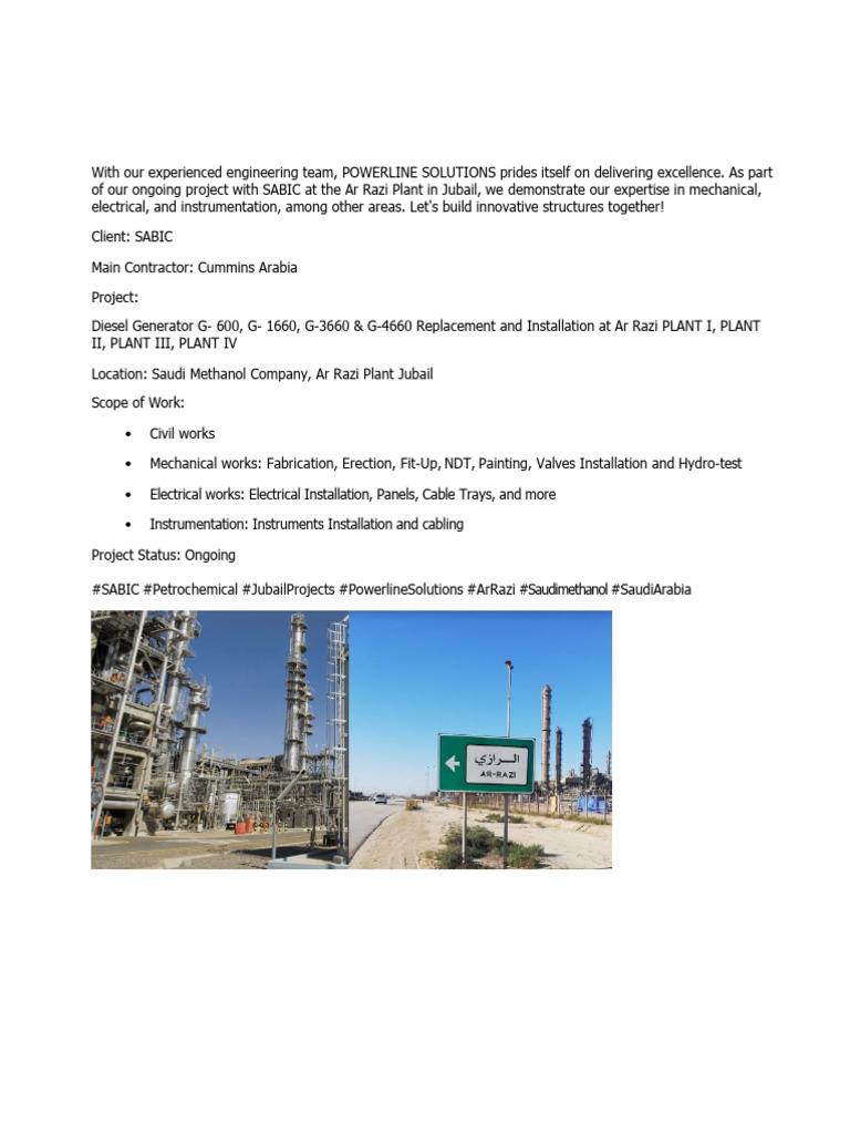 LinkedIn - SABIC Ar Razi Project | PDF